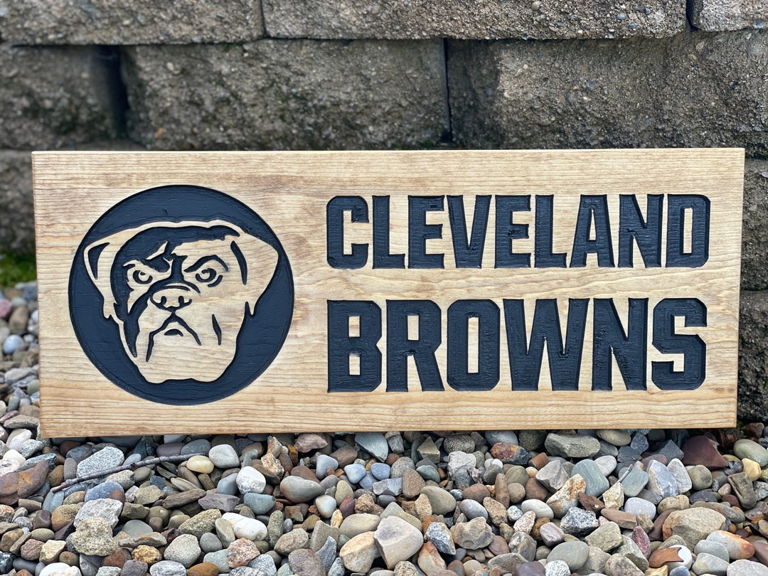 Cleveland Browns Carved Lettering Wood Wall Sign, Dawg Face, Golden Oak ...