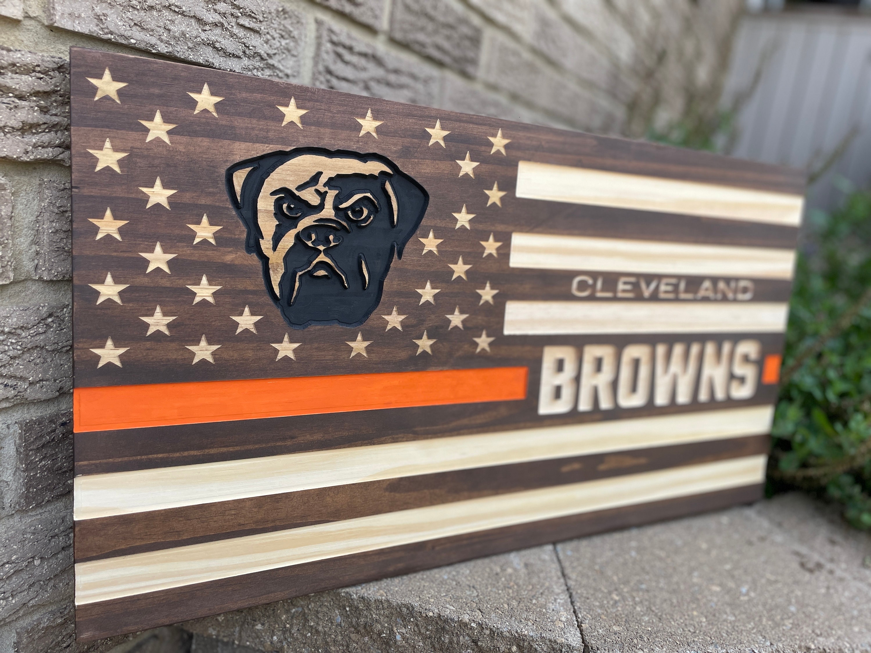 Cleveland Browns Dawg Face Wooden Flag, CNC Carved Football Team Wall ...