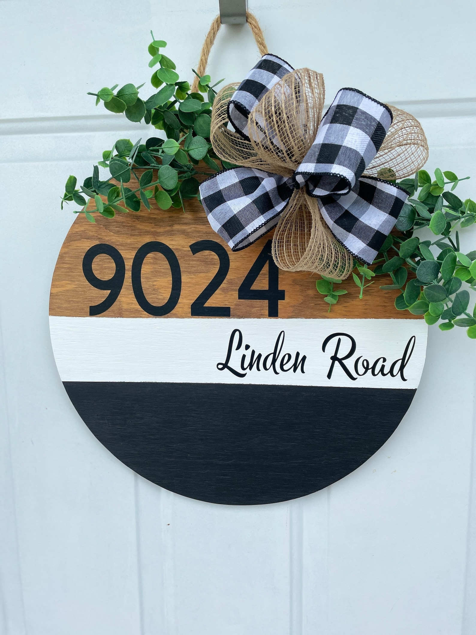 Address Round Wooden Door Hanger Sizes House Number Street - Etsy
