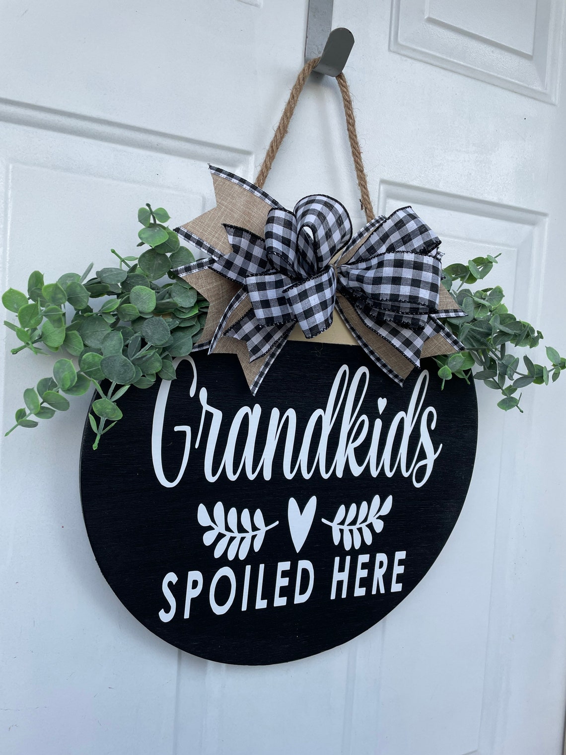 Grandkids Spoiled Here Sizes Wooden Round Door Hanger | Etsy