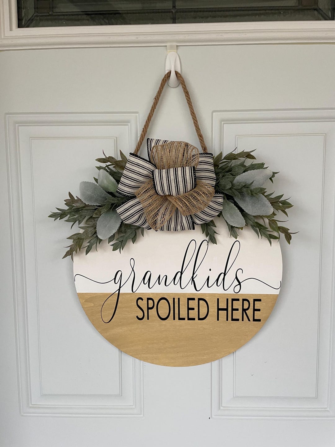 Grandkids Spoiled Here, Sizes, Wooden Round Door Hanger, Front Porch ...