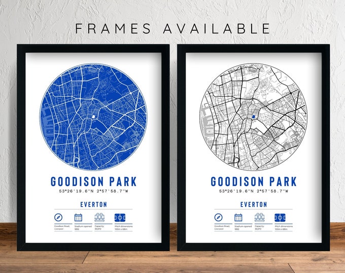 Everton FC Goodison Park Minimalist Map Prints & Frames the Toffees F.C ...