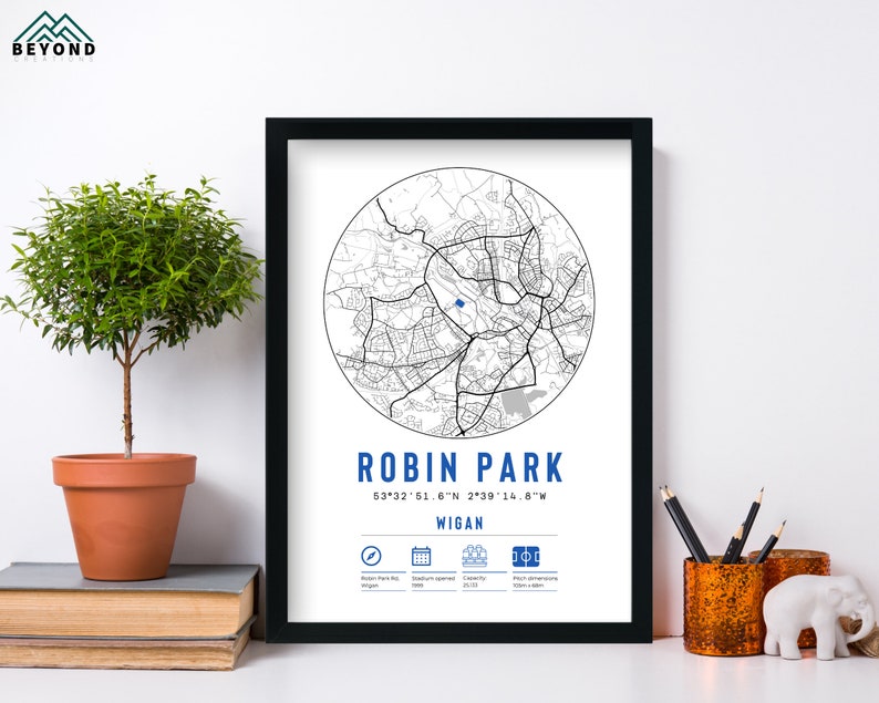 Wigan Athletic Robin Park Minimalist Map Prints & Frames | the Latics F ...