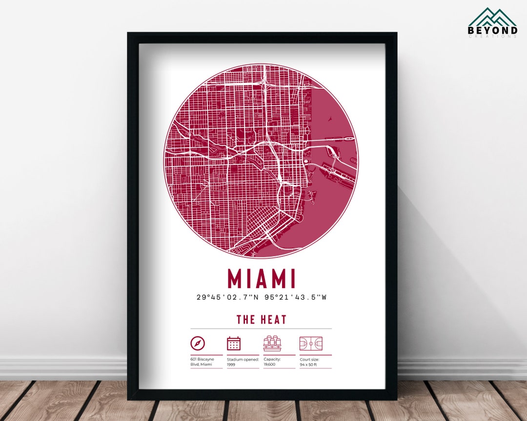 Miami Heat Kaseya Center FTX Arena Minimalist Map Prints - Etsy