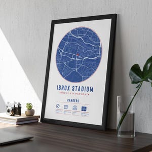 Rangers Ibrox Stadium Minimalist Map Prints & Frames | Gift Decor ...