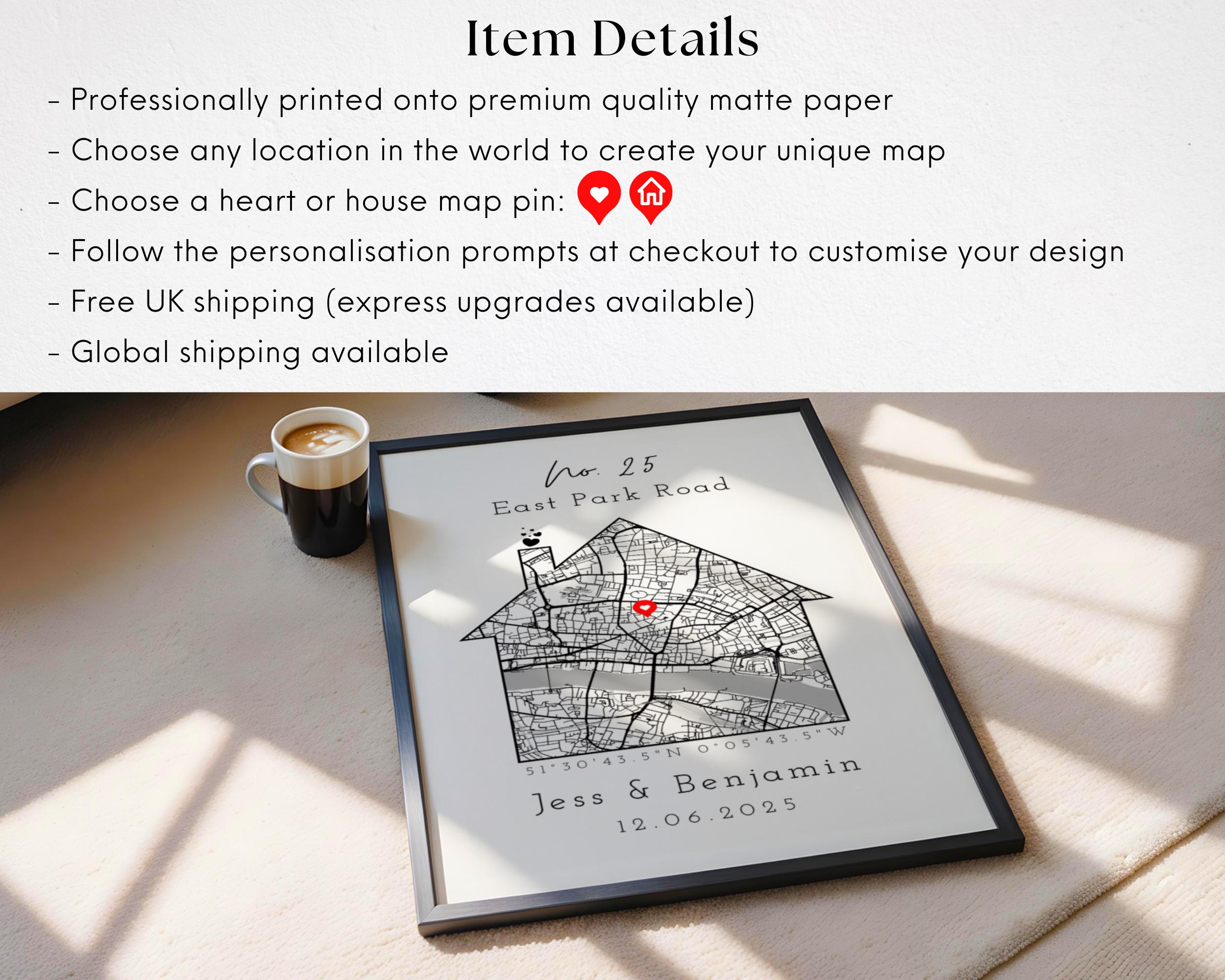 Personalised New Home Map Print & Frames House Shape | Decor OS ...