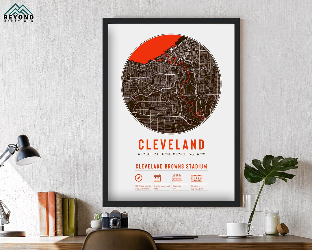 Cleveland Browns Stadium Map Print Framed Unique Gift | for Him Dad ...