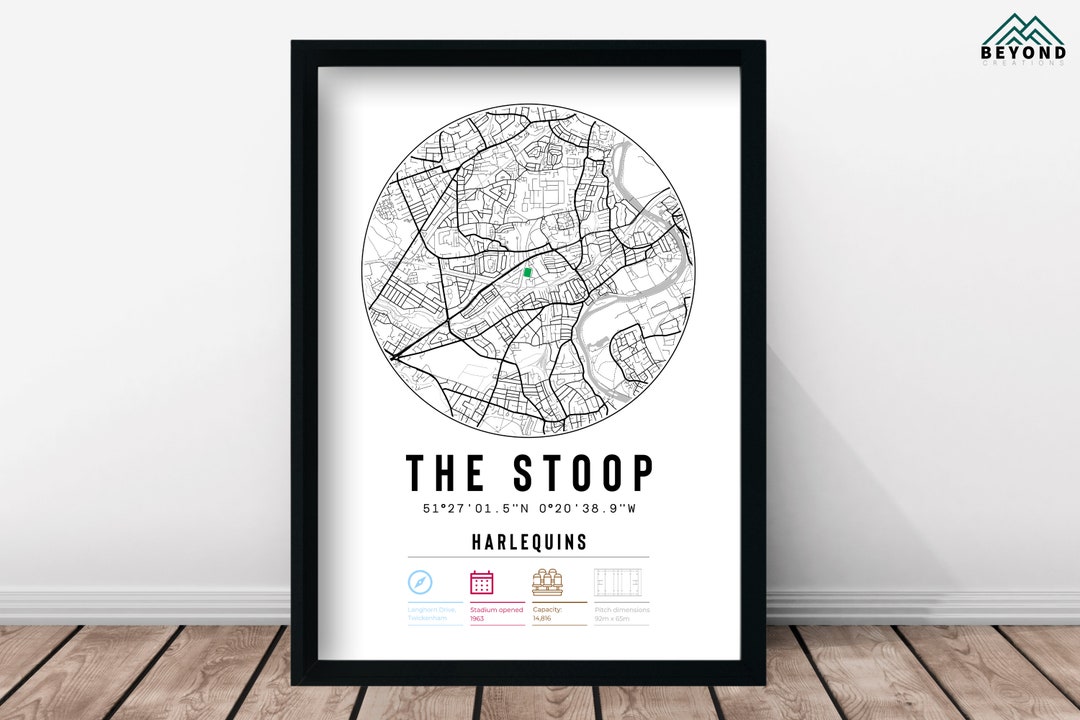 Harlequins the Stoop Minimalist Map Prints & Frames Gift Decor Dad ...