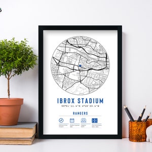 Rangers Ibrox Stadium Minimalist Map Prints & Frames | Gift Decor ...
