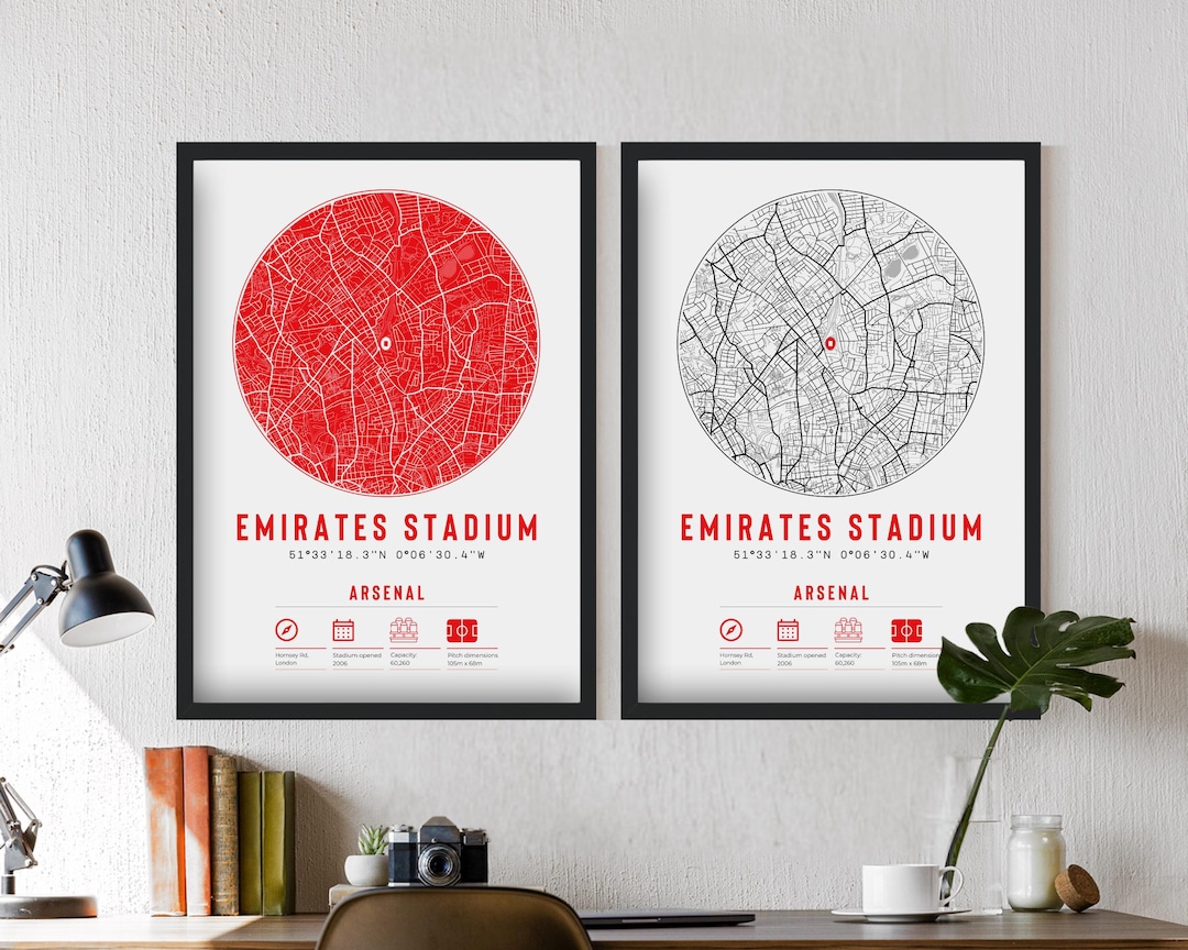 Arsenal Emirates Stadium Minimalist Map Prints & Frames | Gunners Gift ...