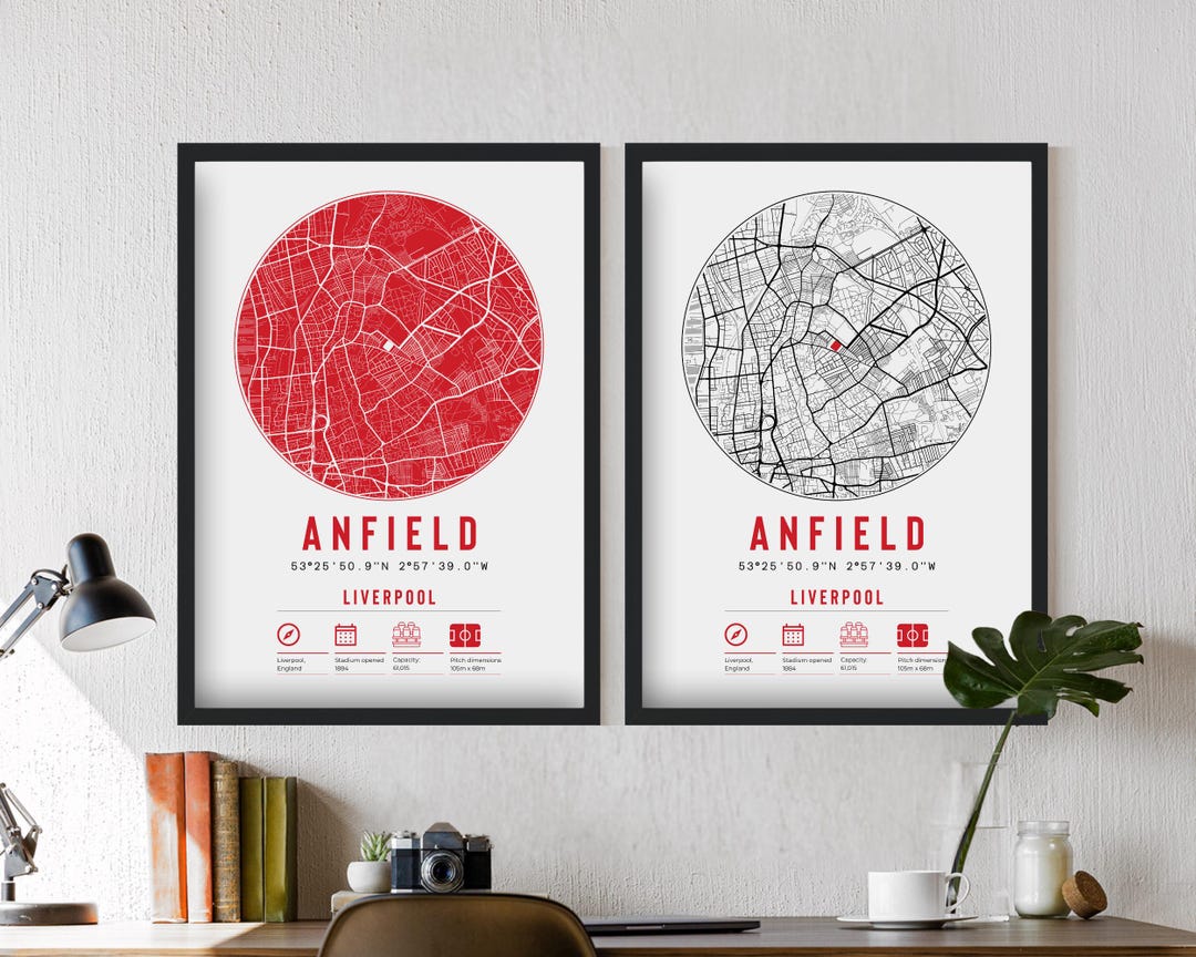 Liverpool Anfield Minimalist Map Prints & Frames | Football Memorabilia ...