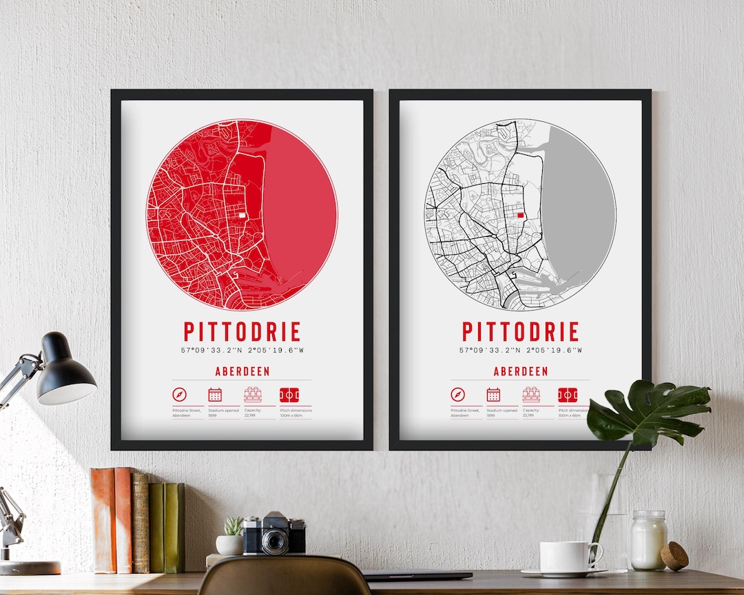 Aberdeen FC Pittodrie Stadium Minimalist Map Prints & Frames | the Reds ...