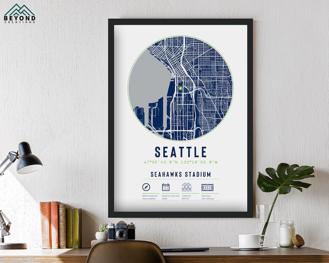 Seattle Seahawks Stadium Map Print Unique Framed Gift | for Him Dad ...