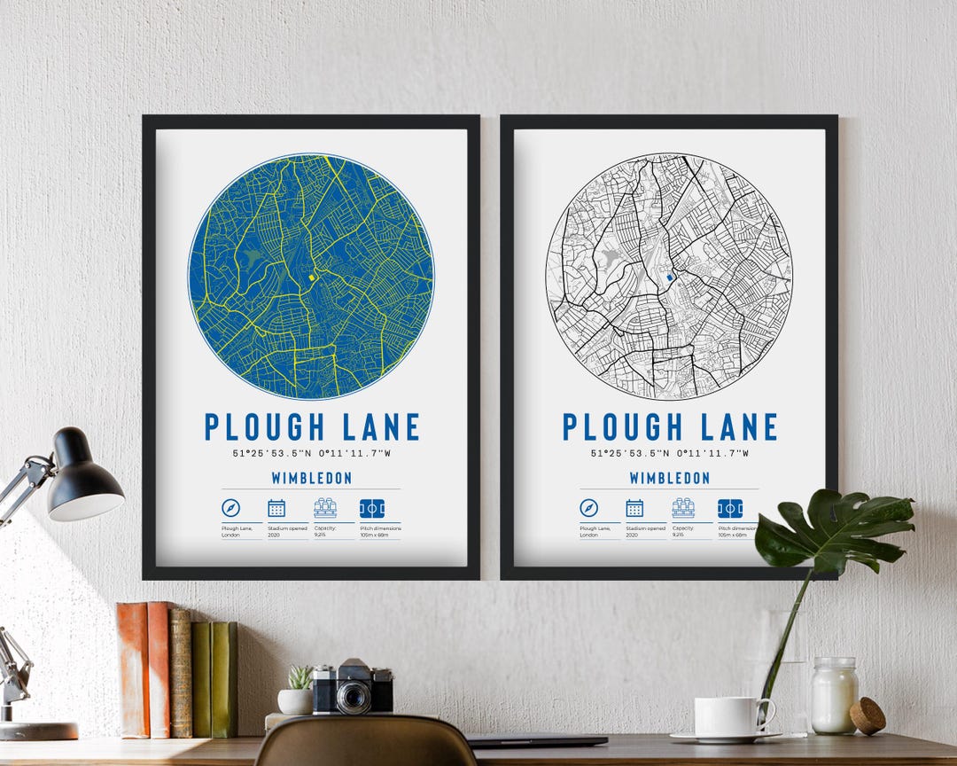 AFC Wimbledon Plough Lane Minimalist Map Prints & Frames | the Dons F.C ...