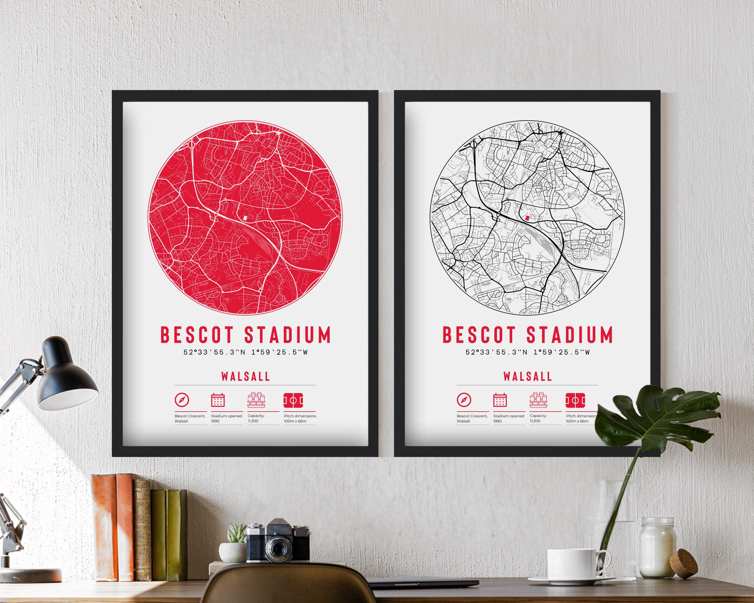 Walsall FC Bescot Stadium Minimalist Map Prints & Frames | the Saddlers ...
