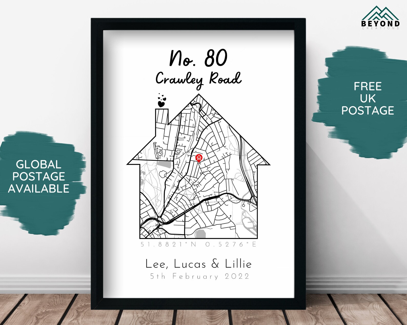 Personalised New Home Map Print & Frames House Shape Decor - Etsy UK