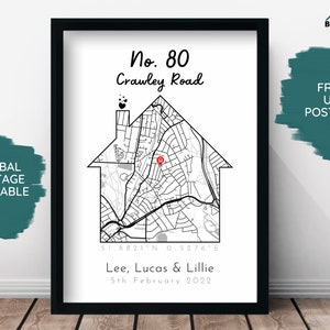 Personalised New Home Map Print & Frames House Shape Decor OS Location ...