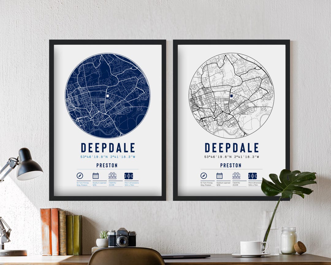 Preston's Deepdale Minimalist Stadium Map Print & Frames | Gift Decor ...