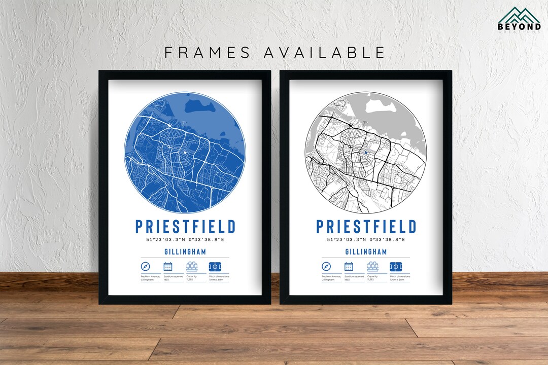 Gillingham FC Priestfield Stadium Minimalist Map Prints & Frames the ...