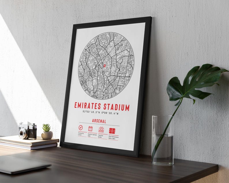 Arsenal Emirates Stadium Map Prints | Frames Available | Gunners Gift ...