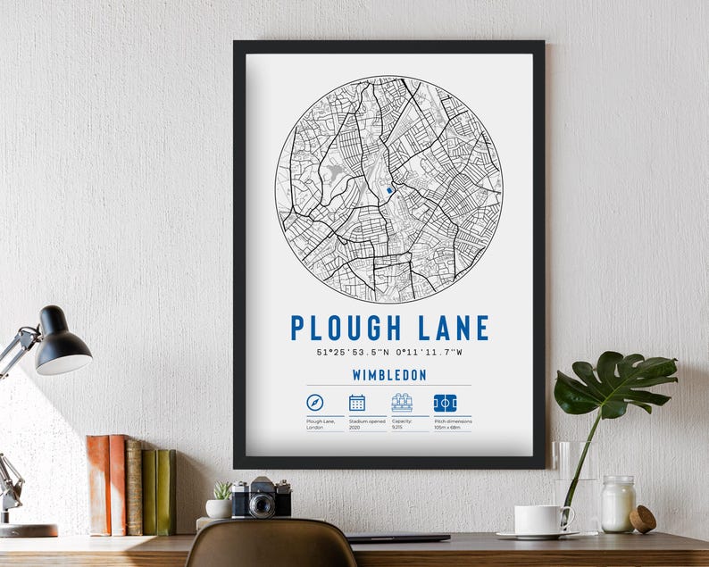 AFC Wimbledon Plough Lane Minimalist Map Prints & Frames | the Dons F.C ...