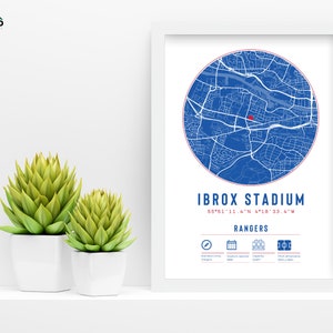 Rangers Ibrox Stadium Minimalist Map Prints & Frames | Gift Decor ...
