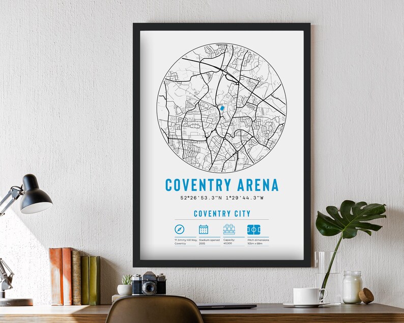 Coventry City Coventry Arena Stadium Minimalist Map Print & Frames ...