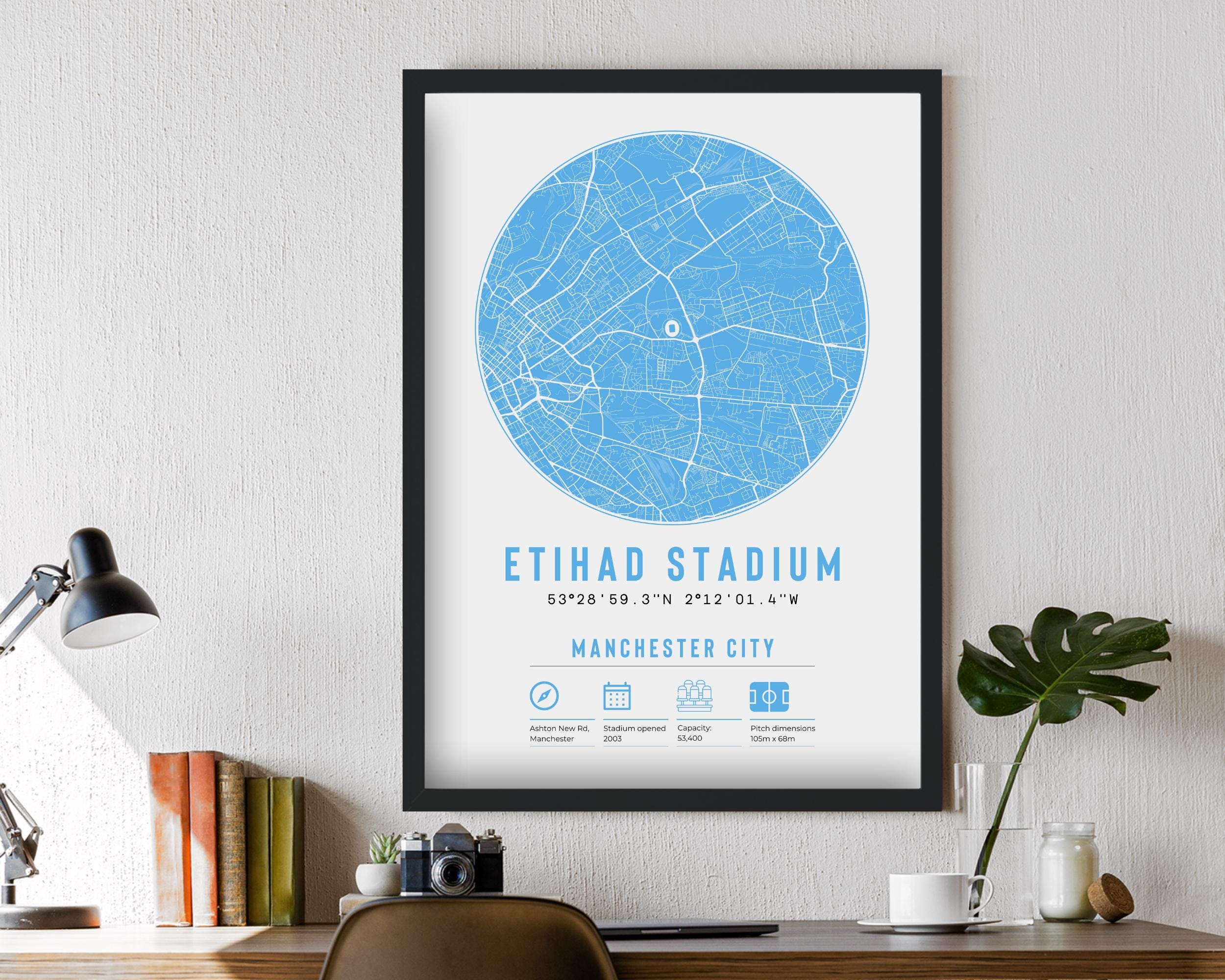 Manchester City Etihad Stadium Minimalist Map Prints & Frames | Man ...
