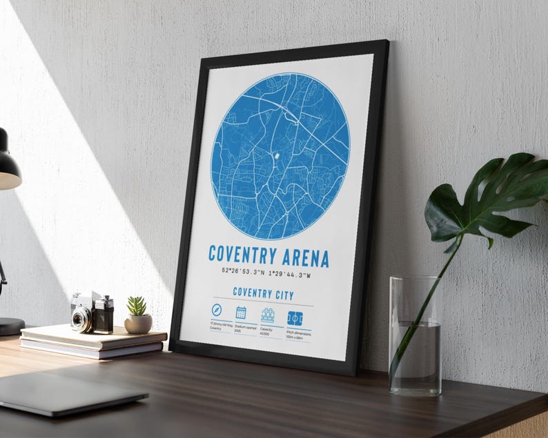 Coventry City Coventry Arena Stadium Minimalist Map Print & Frames ...