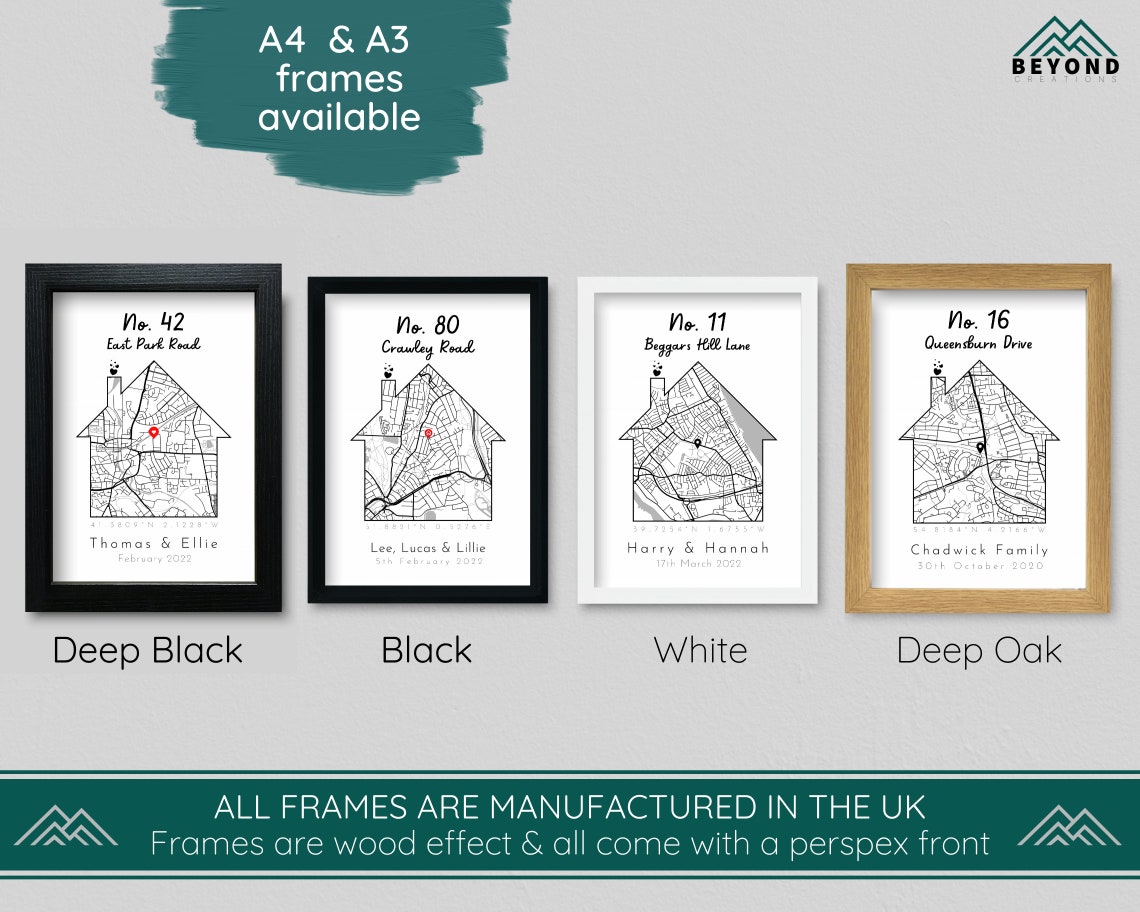 Personalised New Home Map Print & Frames House Shape Decor - Etsy
