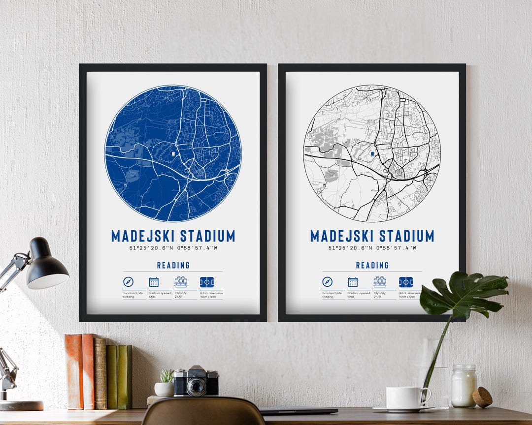 Reading FC Madejski Stadium Minimalist Map Prints & Frames | the Royals ...