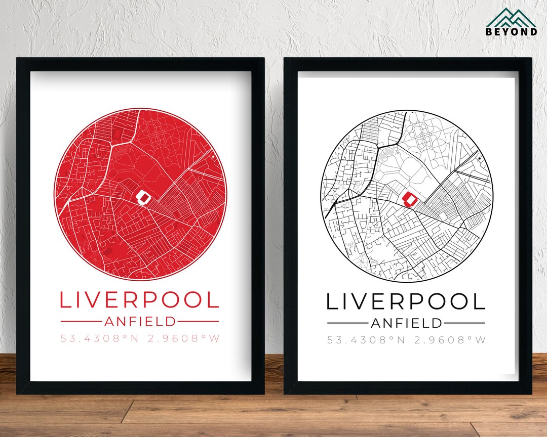 Liverpool FC Anfield Map Prints & Frames | Gift Decor Dad Brother Uncle ...