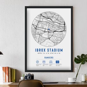 Rangers Ibrox Stadium Minimalist Map Prints & Frames | Gift Decor ...