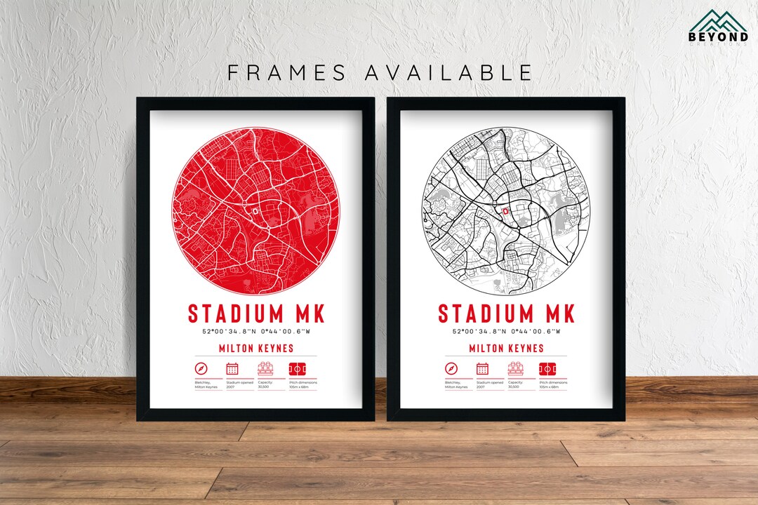 MK Dons FC Stadium MK Minimalist Map Prints & Frames the Dons F.C ...