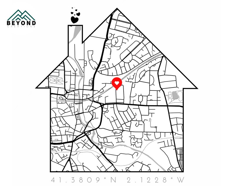 Personalised New Home Map Print & Frames House Shape Decor - Etsy