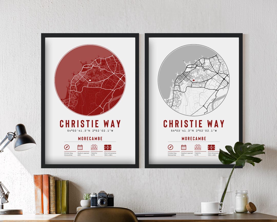 Morecambe FC Christie Way Mazuma Stadium Minimalist Map Prints & Frames ...