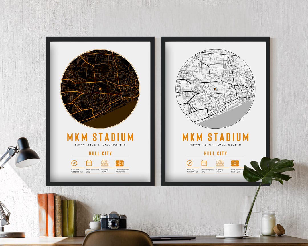 Hull City MKM Stadium Minimalist Map Prints & Frames | the Tigers F.C ...
