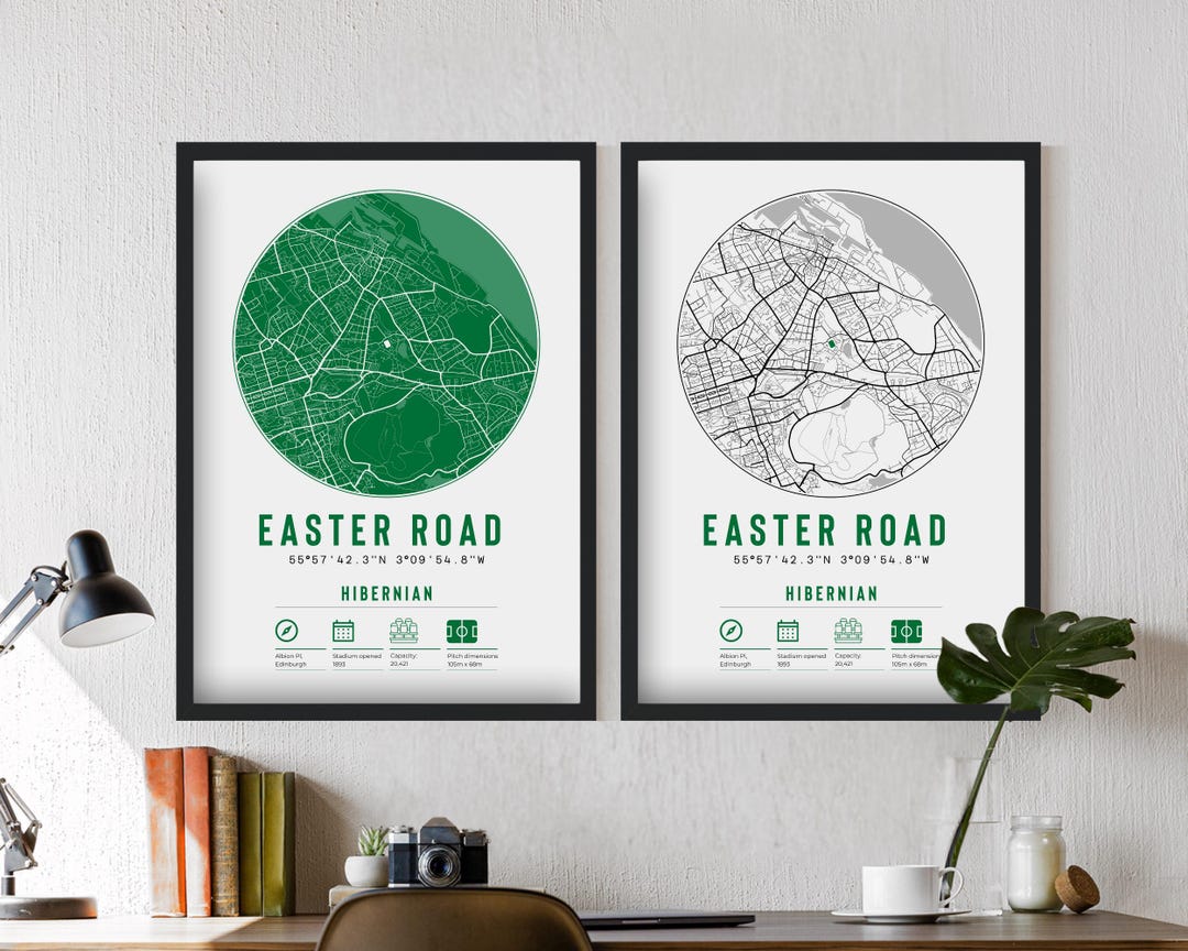 Hibernian FC Easter Road Minimalist Map Prints & Frames | the Hibees F ...