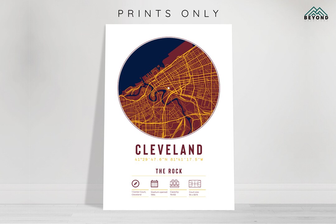 Cleveland Cavaliers the Rock Map Prints | Basketball Cavs Gift Dad ...