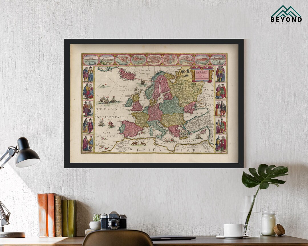 Vintage Map of Europe 1617 Evropa Recens Descripta | Painting Art Print Home Decor Gift Poster ...