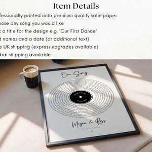 Personalised Vinyl Lyric Anniversary Wedding Print Frame & Gift | Our ...