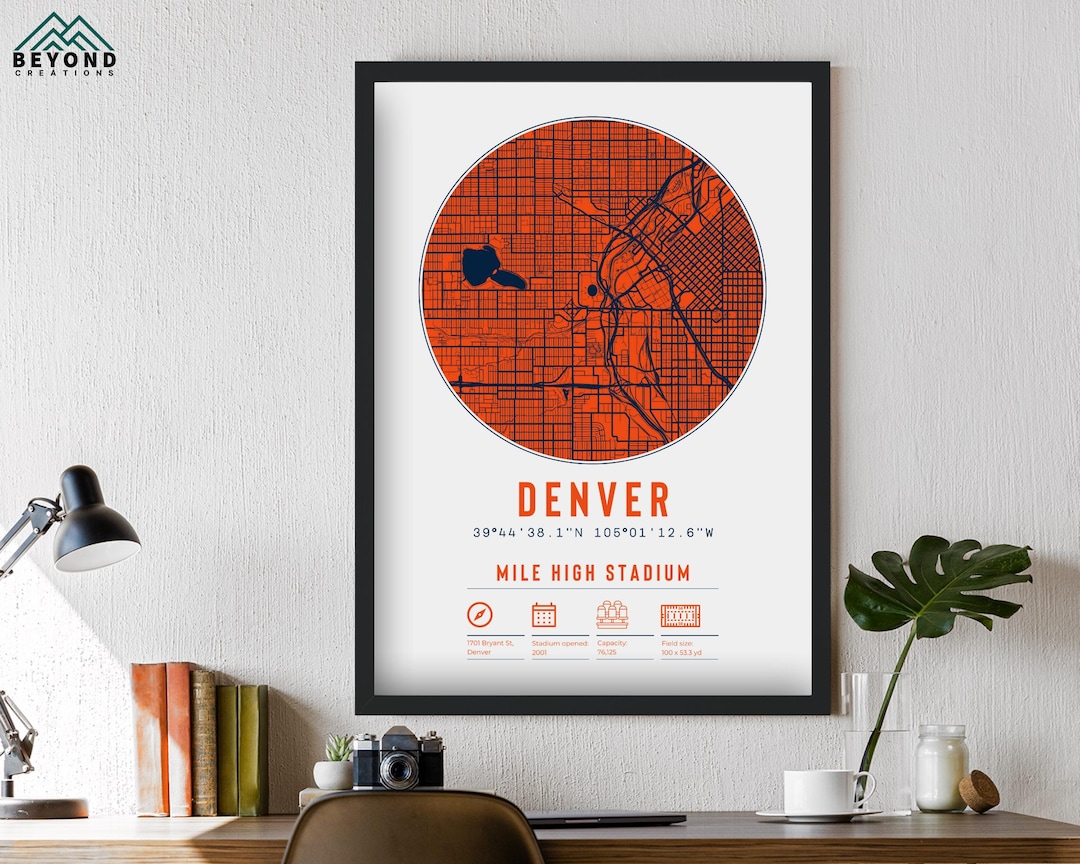 Denver Broncos Mile High Stadium Map Print Unique Framed Gift | for Him ...