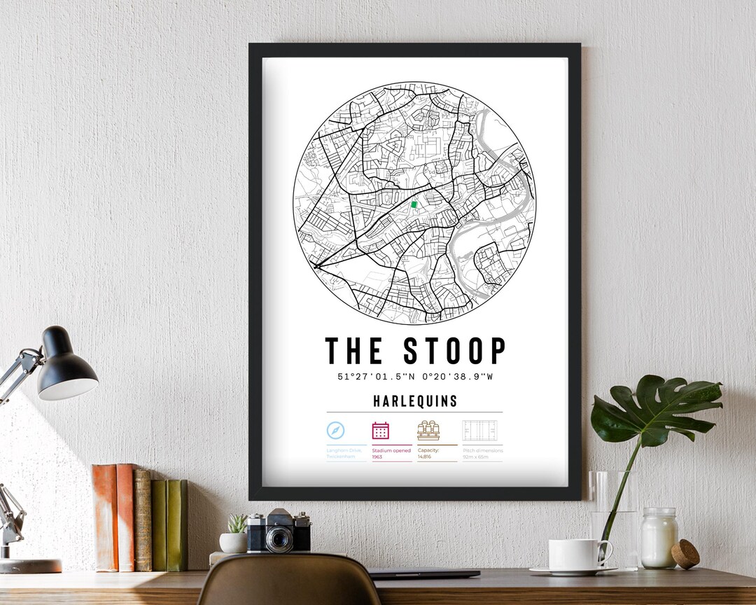 Harlequins the Stoop Minimalist Map Prints & Frames Gift Decor Dad ...