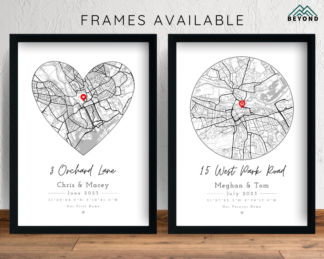 Personalised New Home Map Print & Frames Gift Decor - Etsy