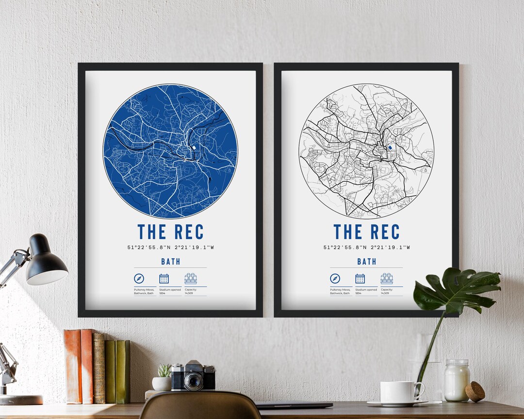 Bath Rugby the Rec Stadium Map Prints & Frame Unique Gift | Decor Dad ...
