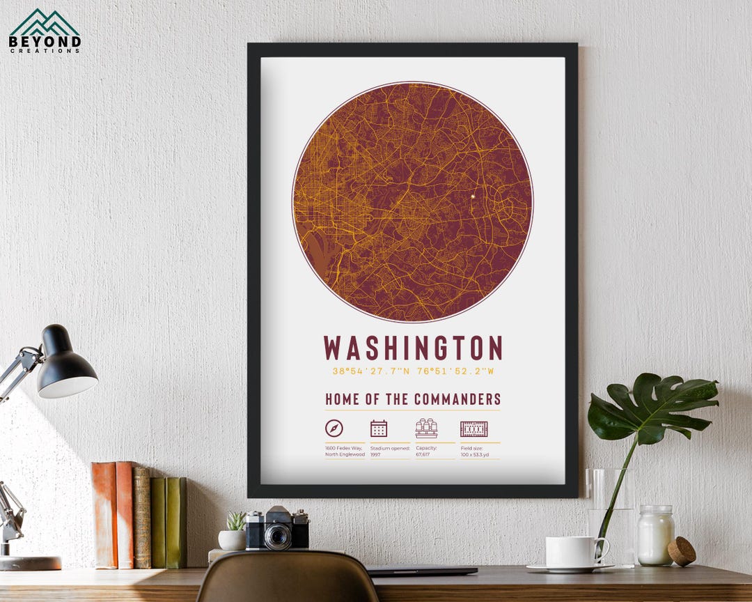 Washington Commanders Stadium Map Print Unique Framed Gift | for Him ...