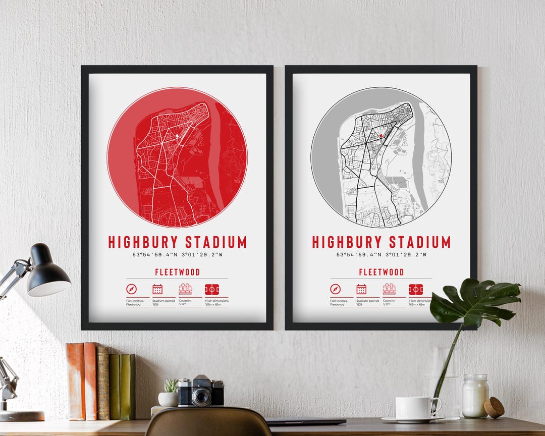 Fleetwood Town FC Highbury Stadium Minimalist Map Prints & Frames | Cod ...