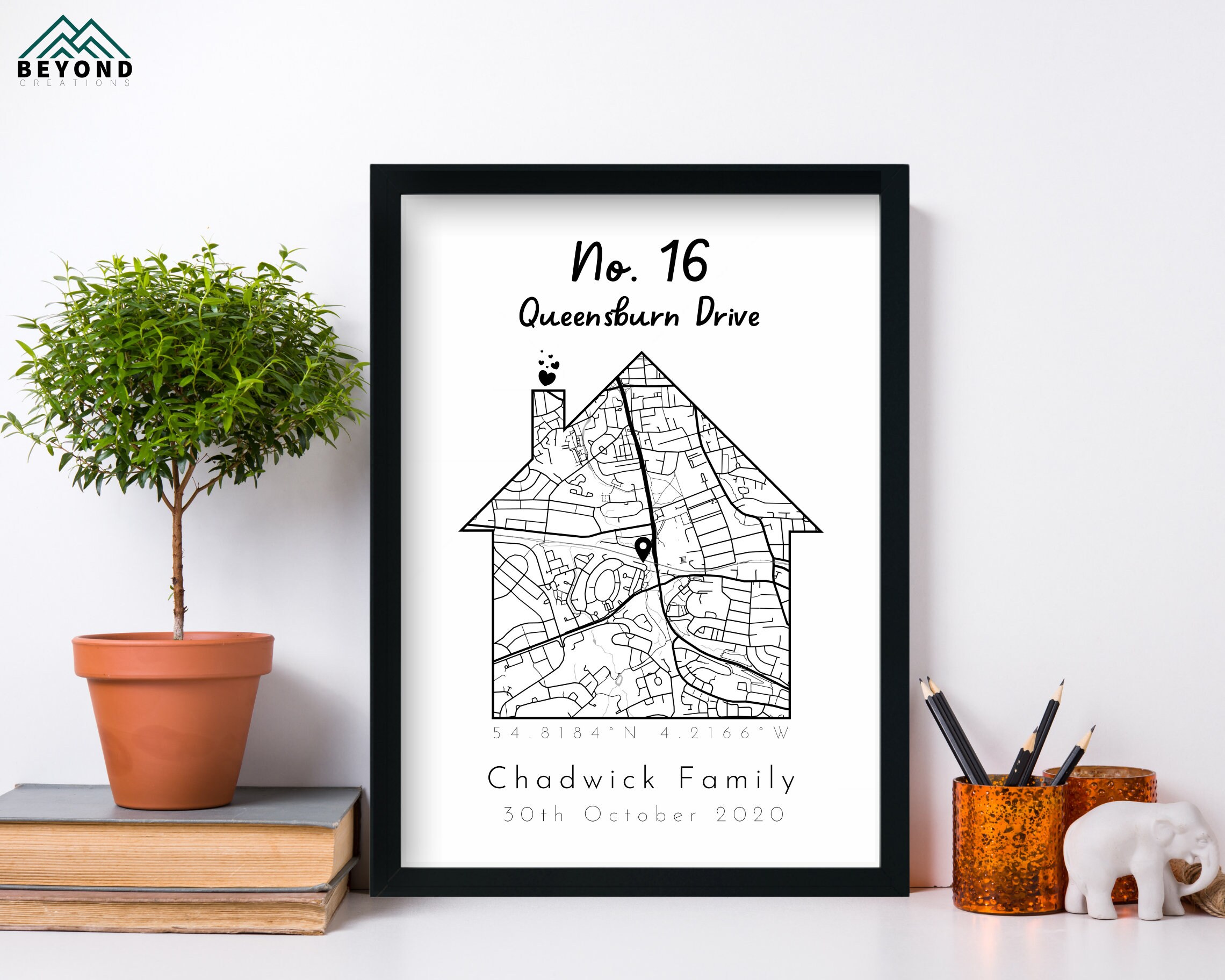 Personalised New Home Map Print & Frames House Shape Decor - Etsy UK
