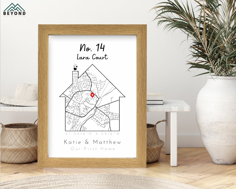 Personalised New Home Map Print & Frames House Shape Decor - Etsy UK