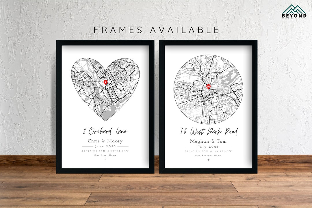 Personalised New Home Map Print & Frames Gift | Decor Housewarming ...